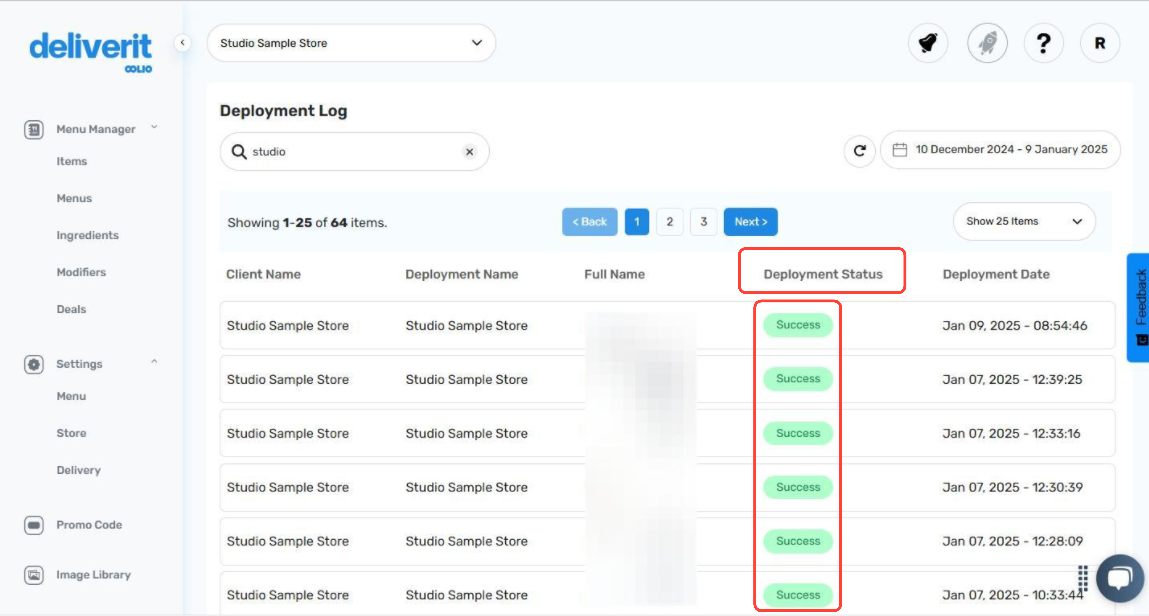 How to monitor deployment logs in Deliverit Studio?