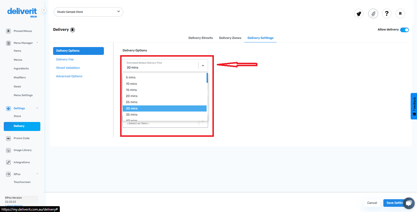 How to Update the Default Delivery Time (Deliverit Studio)