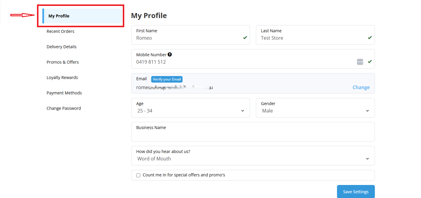 How to Update My Profile on My Account Page (Online Ordering)