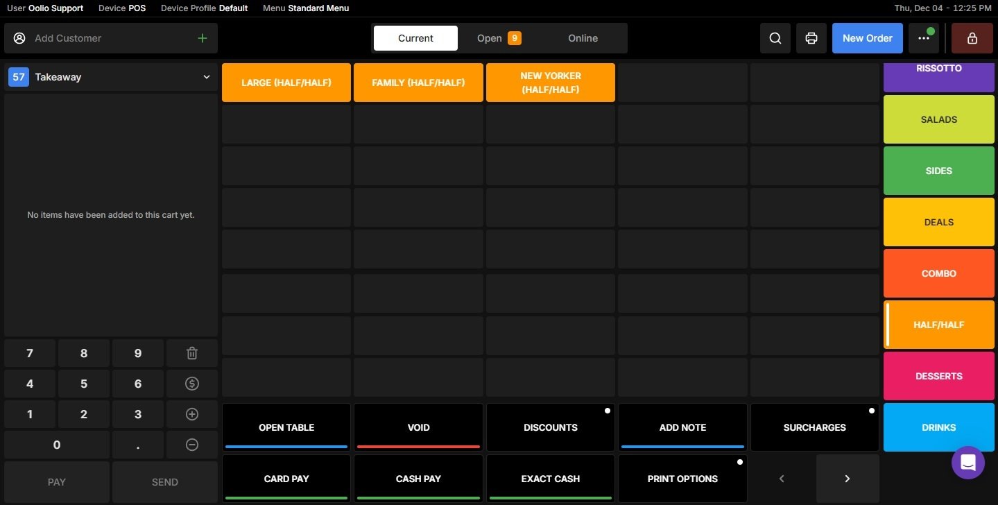 How to Take a Half and Half Pizza Order on Oolio Pos