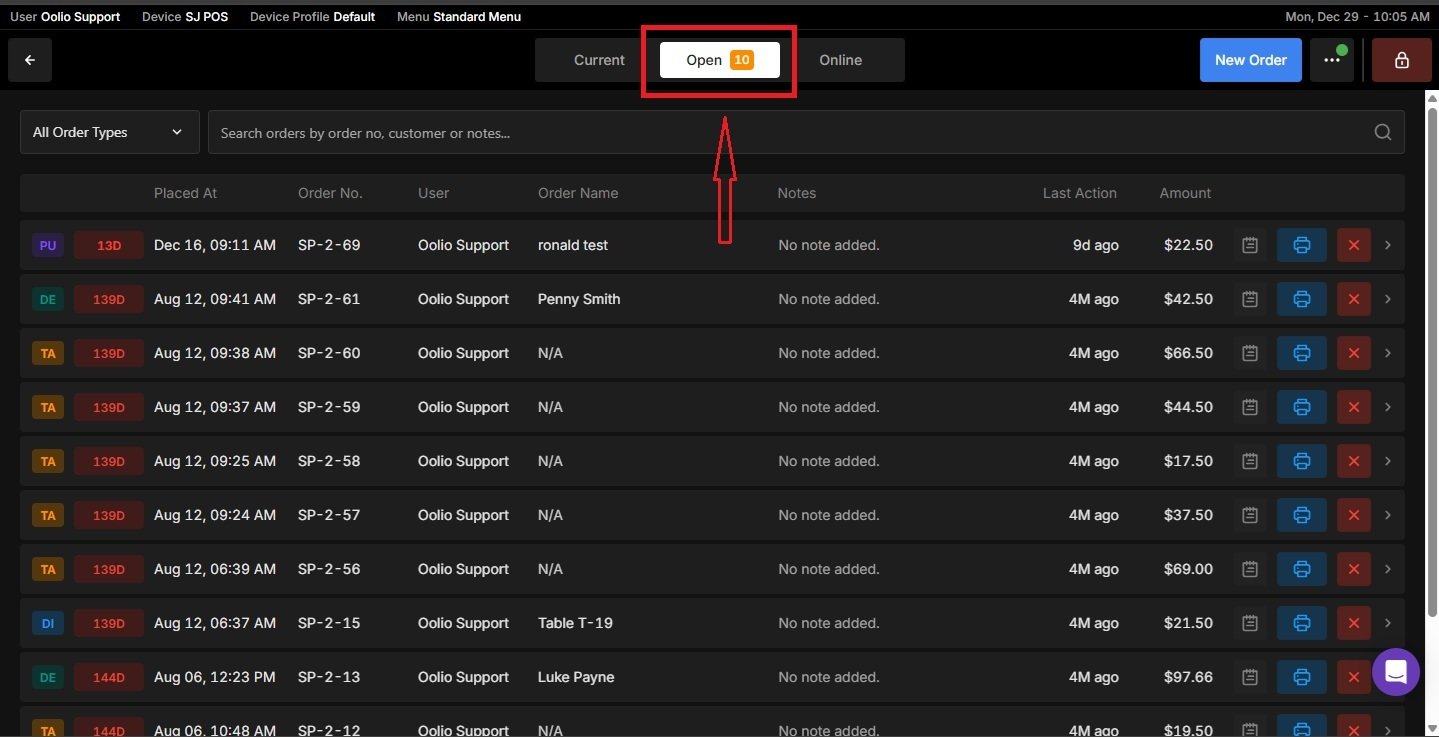 How to Use the Open Order Search Tools on Oolio Pos