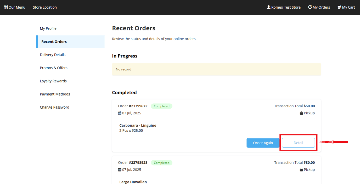 How to View Recent Orders on My Account Page (Online Ordering)