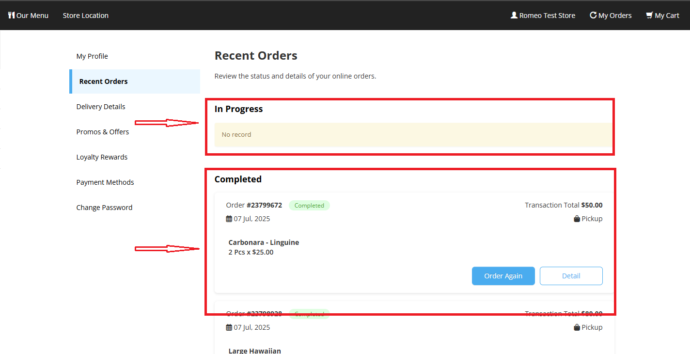 How to View Recent Orders on My Account Page (Online Ordering)