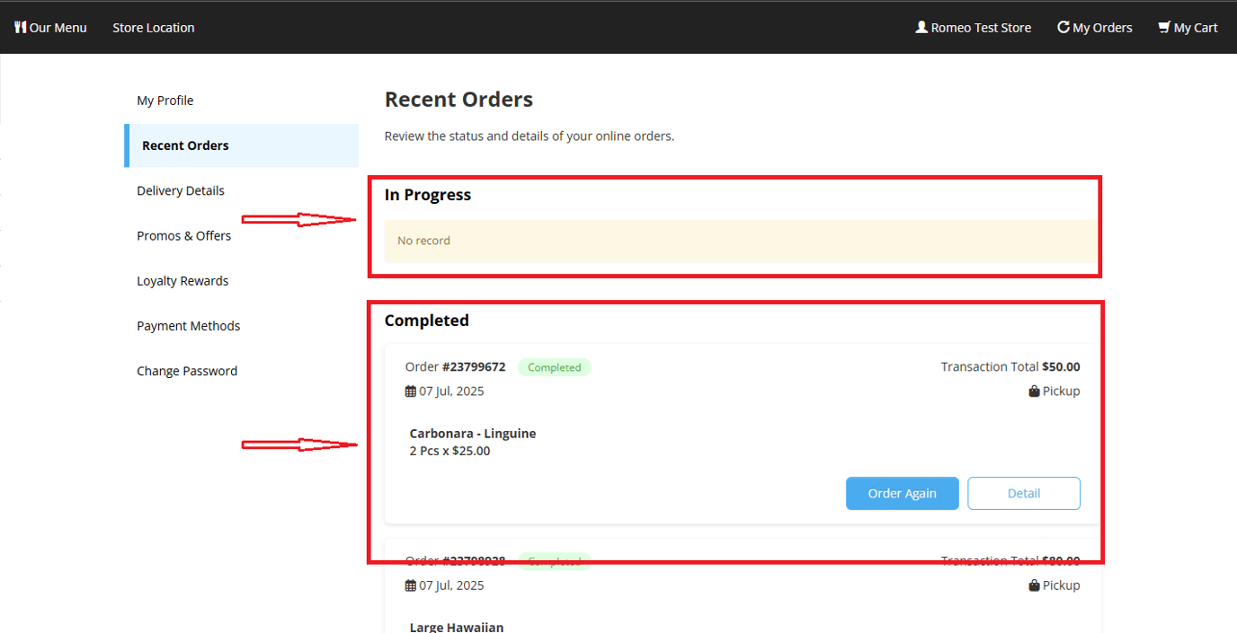 How to View Recent Orders on My Account Page (Online Ordering)