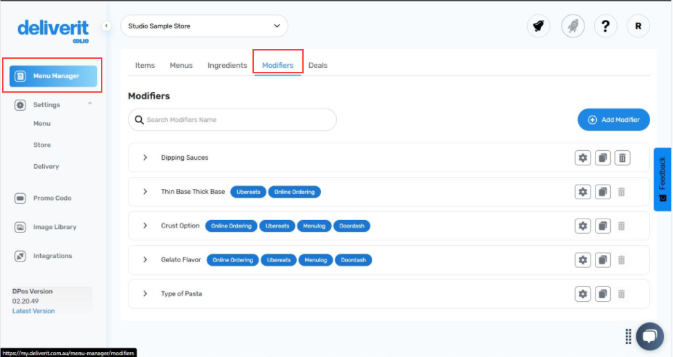 How to Update/Create Modifiers(Item Options) in Deliverit Studio